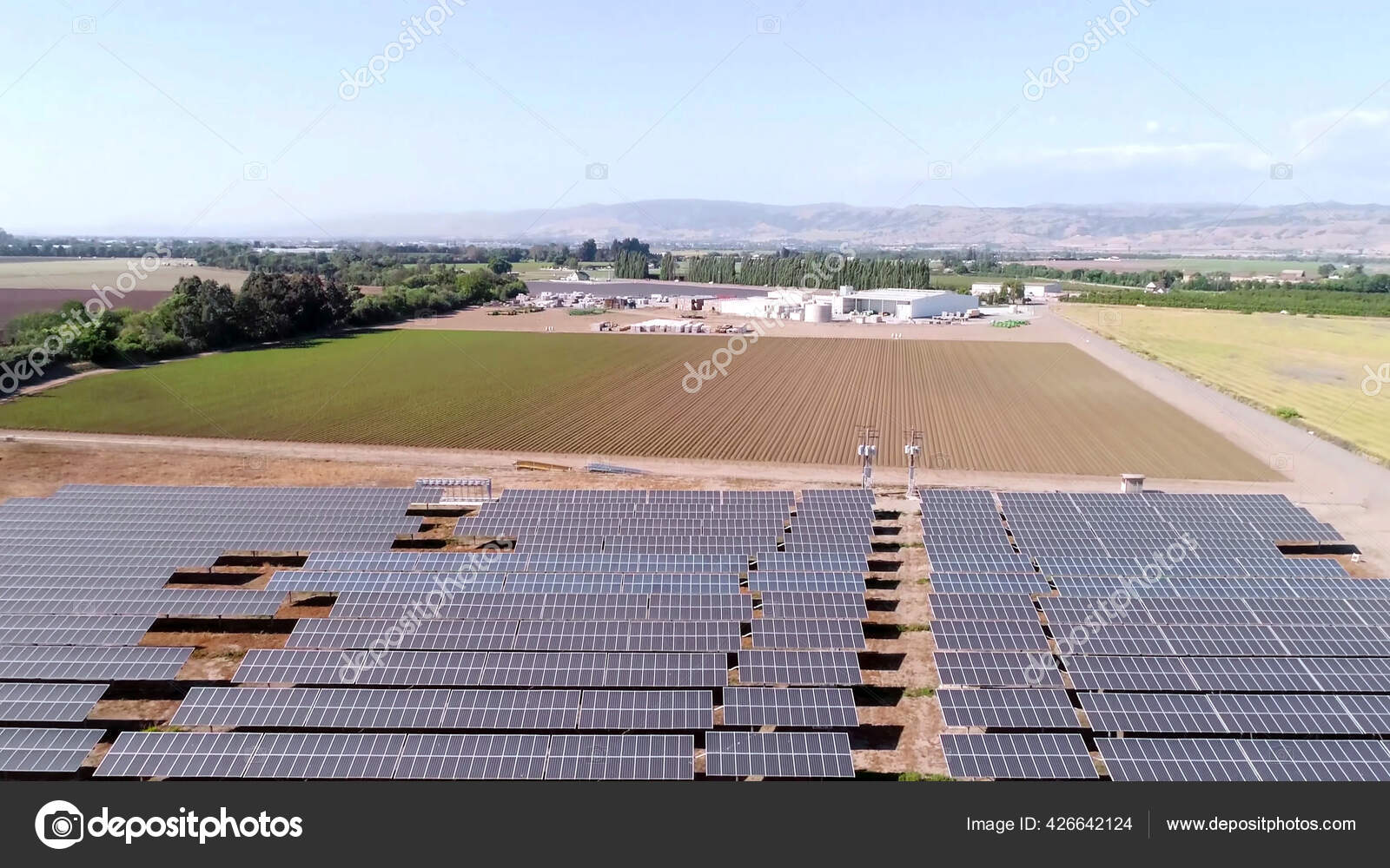 Solar Panels Farm Agriculture Fields Aerial View Stock Photo by ...