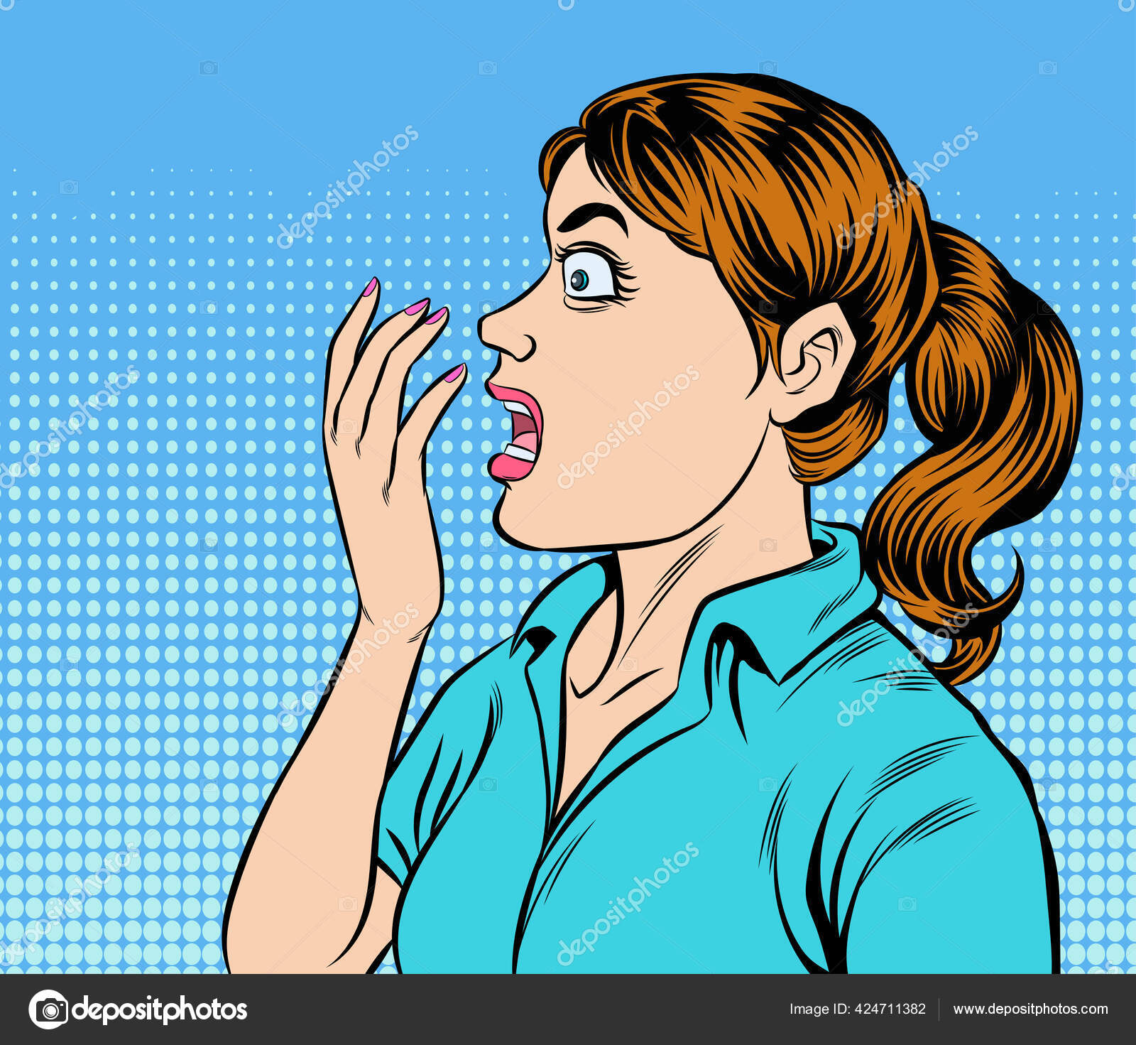 Woman Panicked Frightened Shocked Pop Art Retro Hand Drawn Style Stock ...