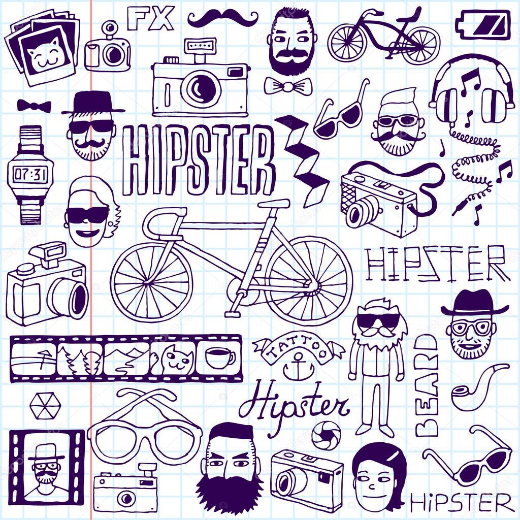 Hipsters garabatos conjunto . vector, gráfico vectorial © Sashatigar ...