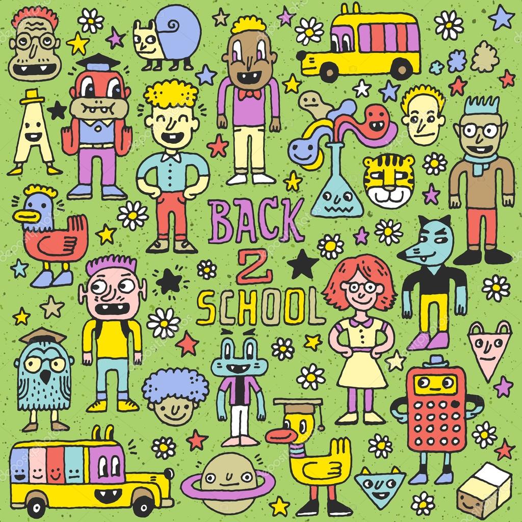 School characters color doodle set Stock Vector by ©Sashatigar 94806650