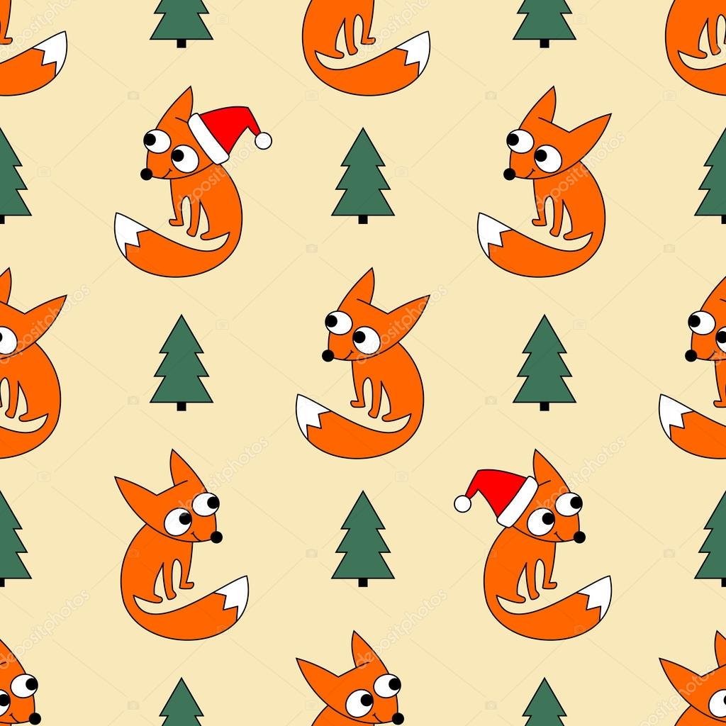 Seamless holidays theme fox forest and christmas tree background ...