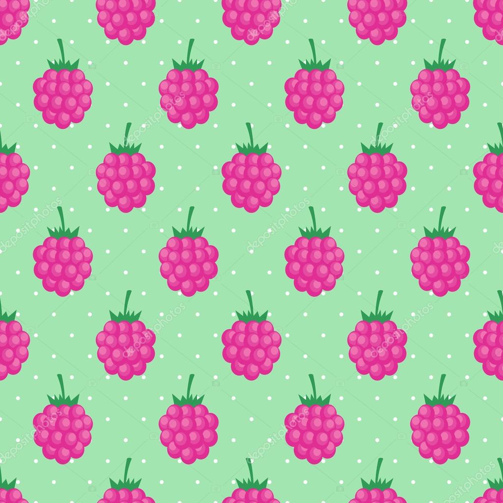 Seamless background with pink raspberry. Cute vector raspberry pattern ...