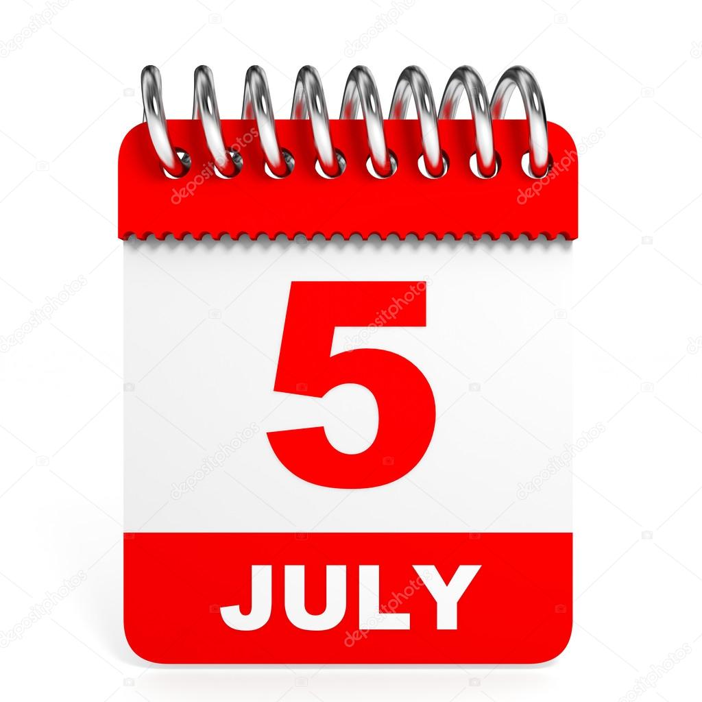 Calendario sobre fondo blanco. 5 de julio — Fotos de Stock ...