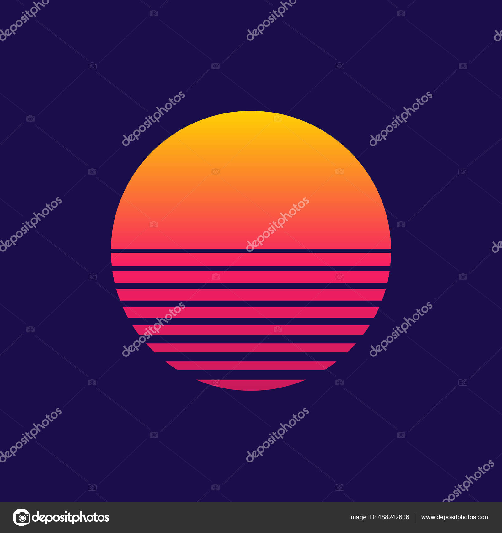 Sunset Retro Sun 80S 90S Background Cyberpunk Disco Sunrise Miami Stock ...