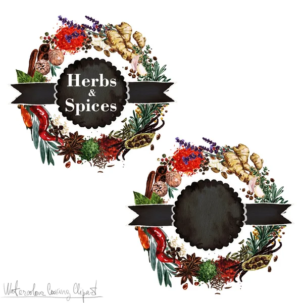 Watercolor Cooking Clipart - Set of 'Herbs and Spices' labels. Isolated ...