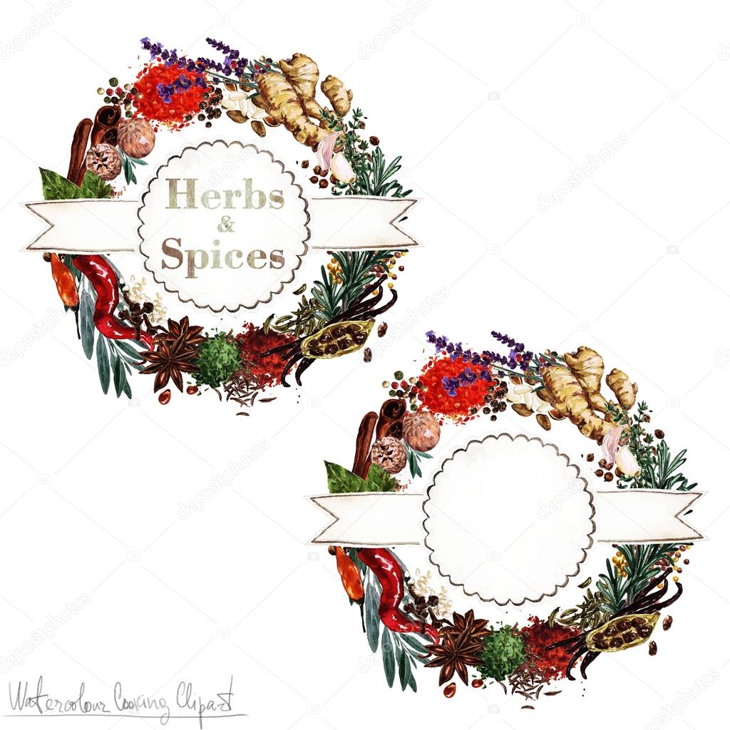 Watercolor Cooking Clipart - Set of 'Herbs and Spices' labels. Isolated ...