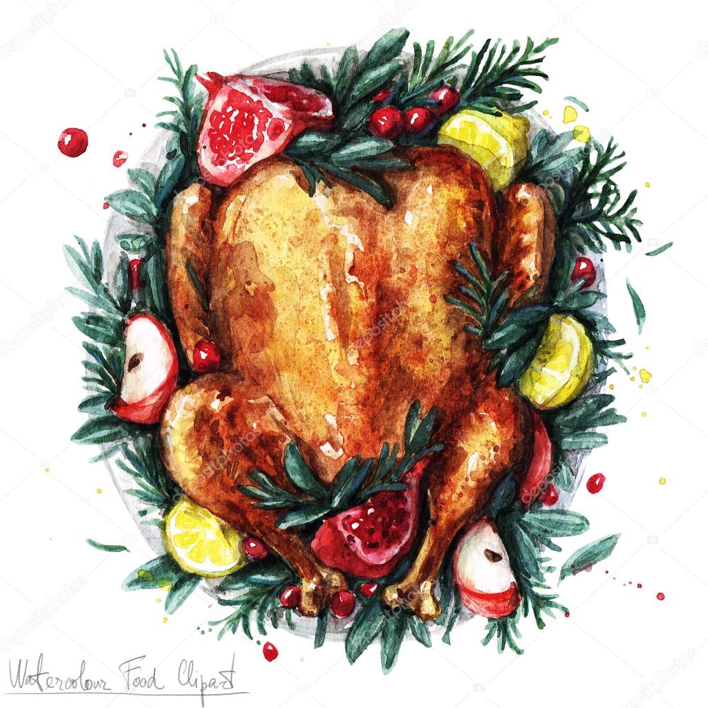 Watercolor Food Clipart - Roast Turkey Stock Illustration by ...