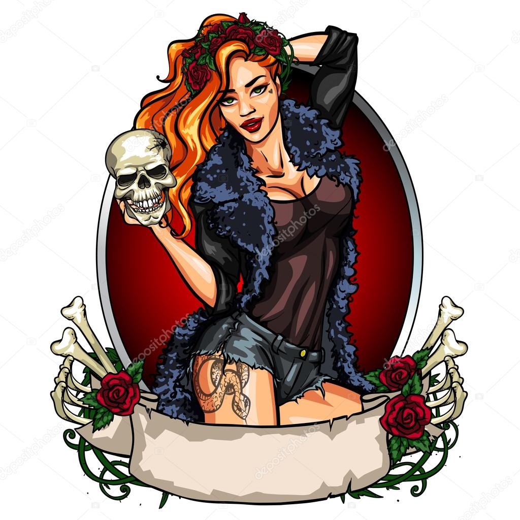 Pin Up Girl Skull Tattoo