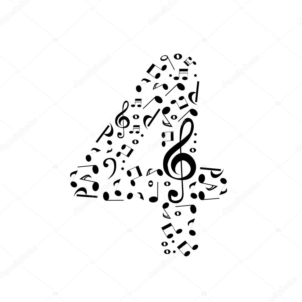 Abstract vector number four made from music notes - numbers set — Stock ...