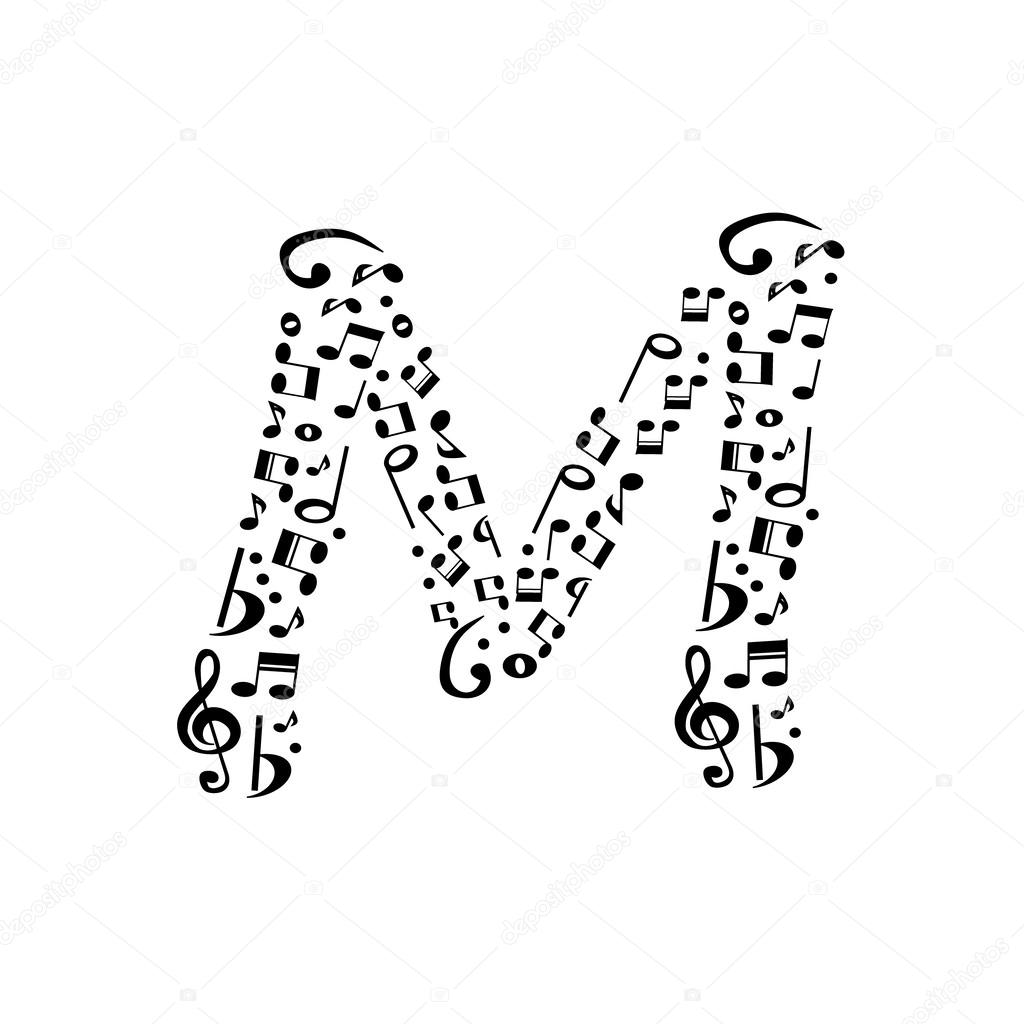 Abstract vector alphabet - M made from music notes - alphabet se ...