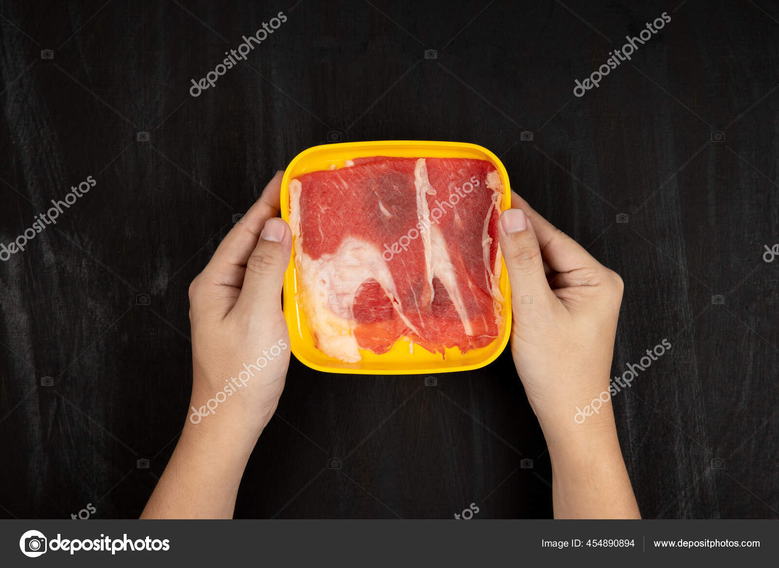 Hand Holding Meat Slice Tray Black Background — Stock Photo ...