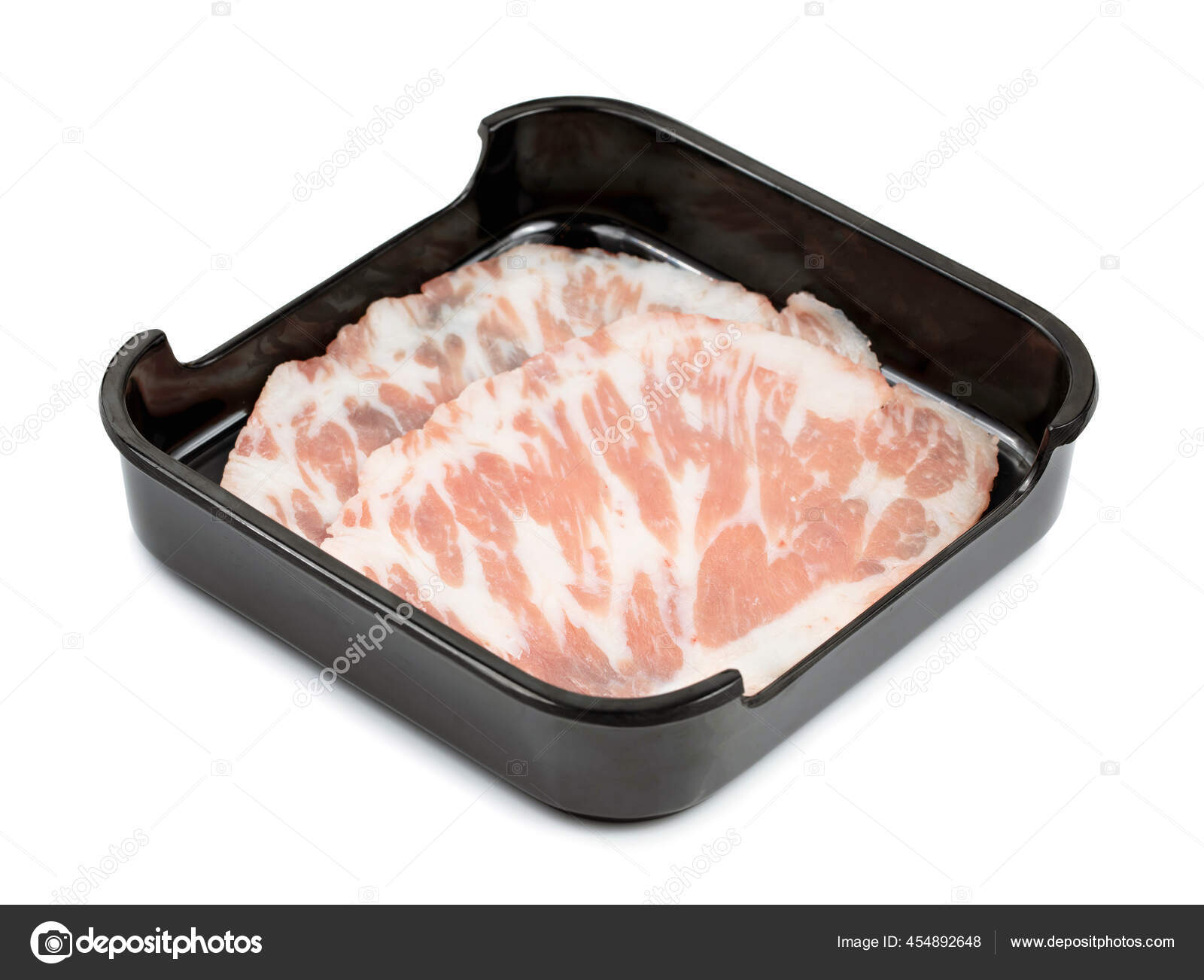 Raw Pork Neck Sliced Square Plate Isolated White Background Shabu ...