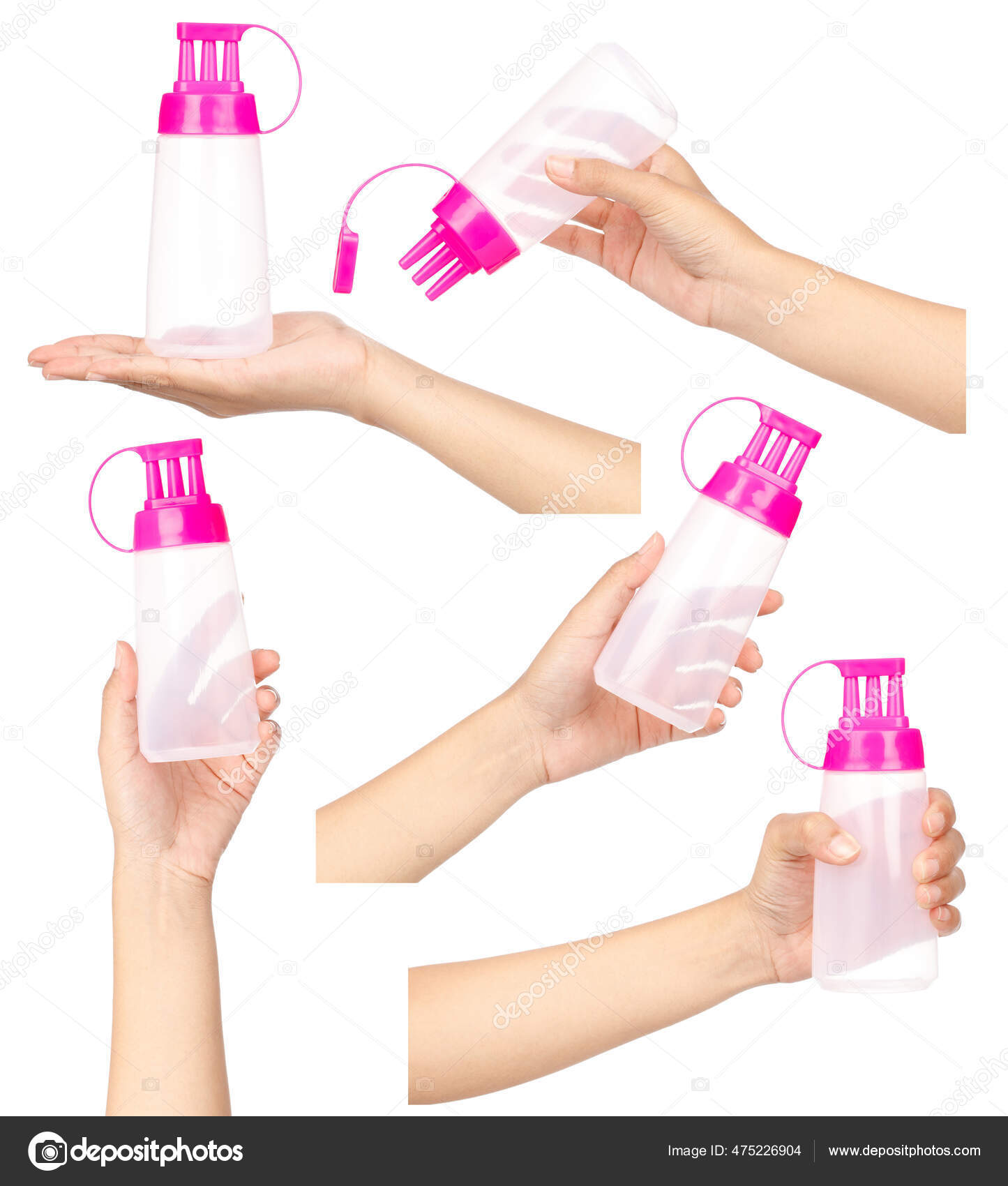 Collection Hand Holding Squeeze Bottle Three Head Condiment Isolated ...