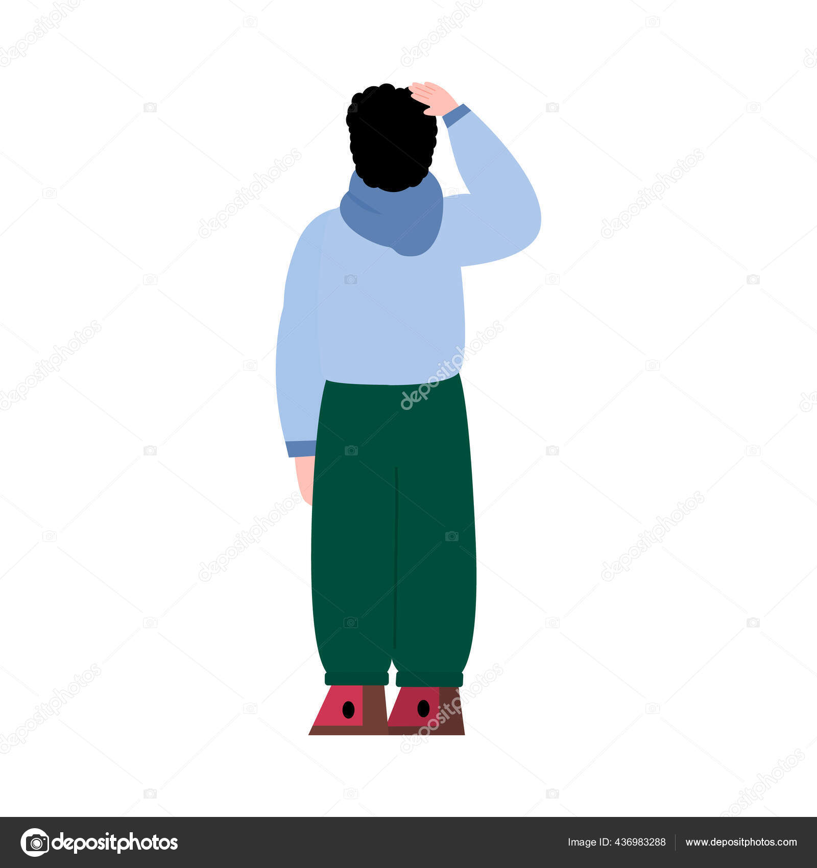 Man rear view standing and looking, cartoon vector illustration ...