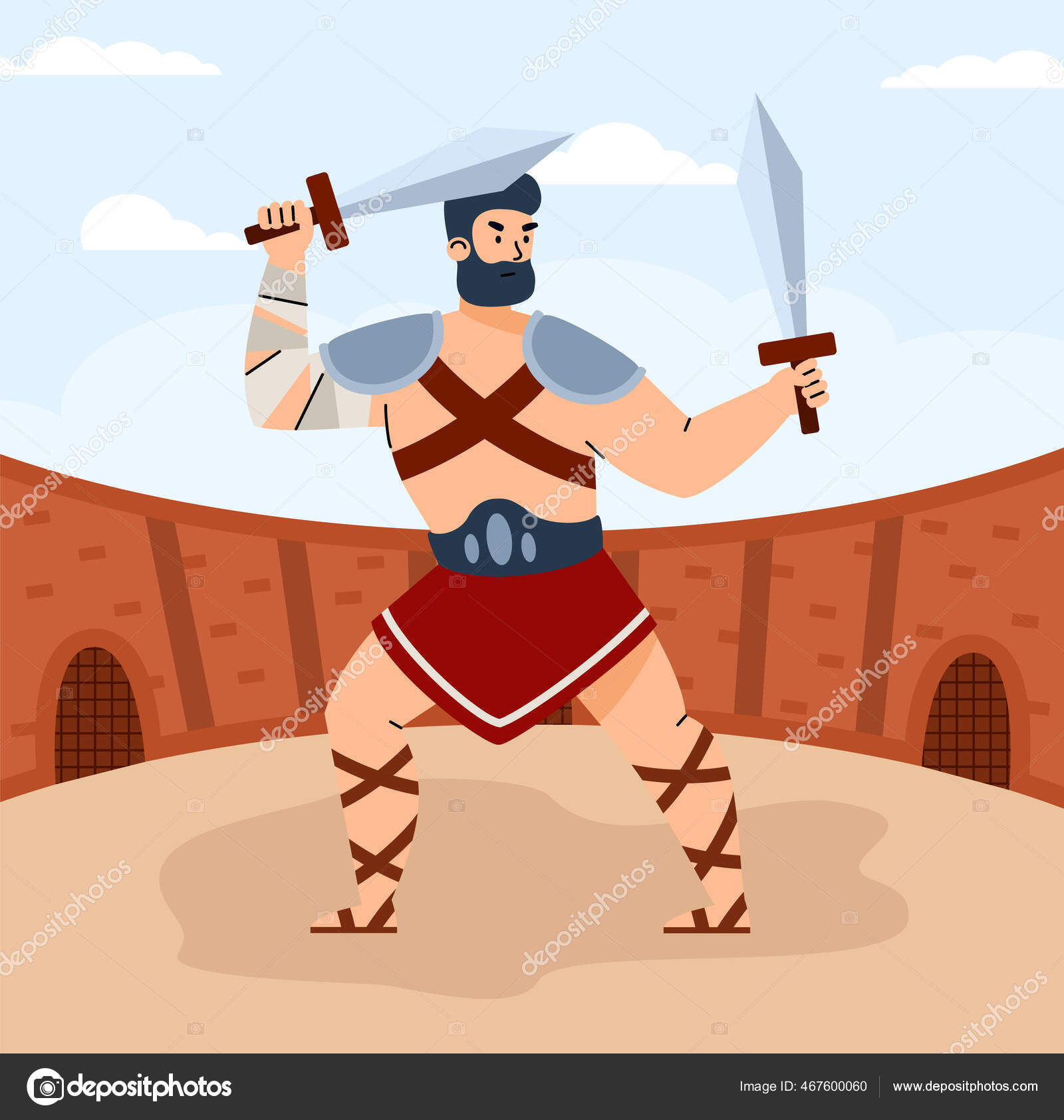 Cartoon Roman Gladiators Fighting