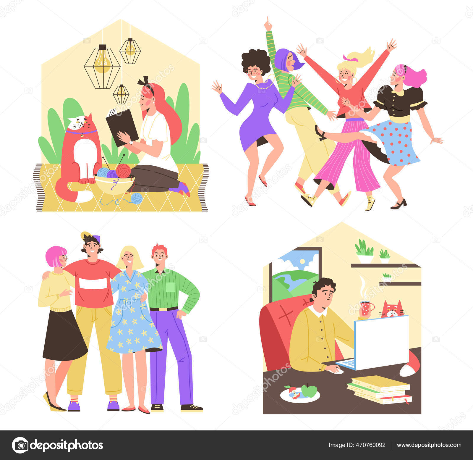 Introvert and extrovert mental psychotypes flat vector illustration ...