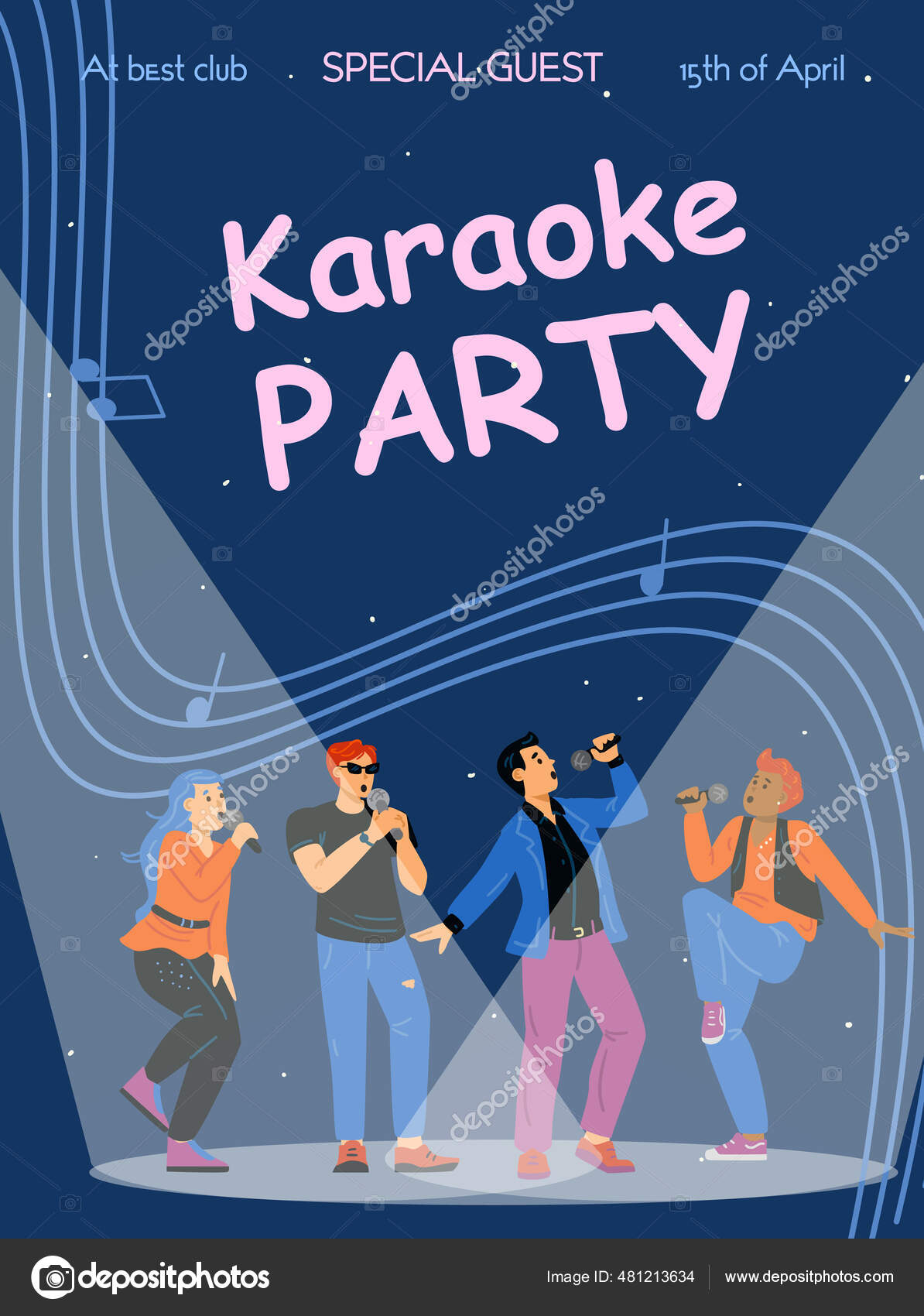 Karaoke party banner with singing people characters, flat vector ...