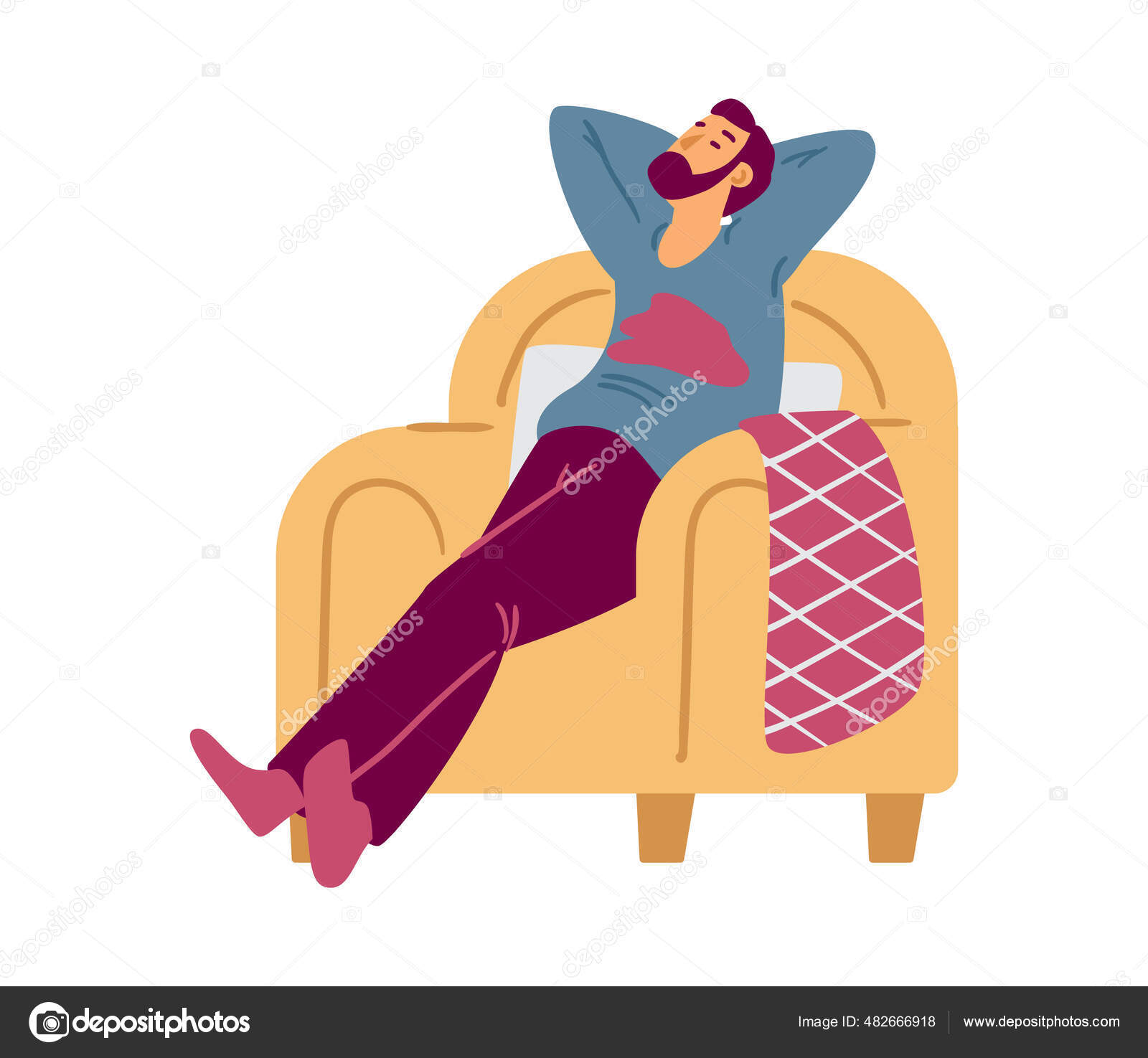Man cartoon character resting in chair at home flat vector illustration ...