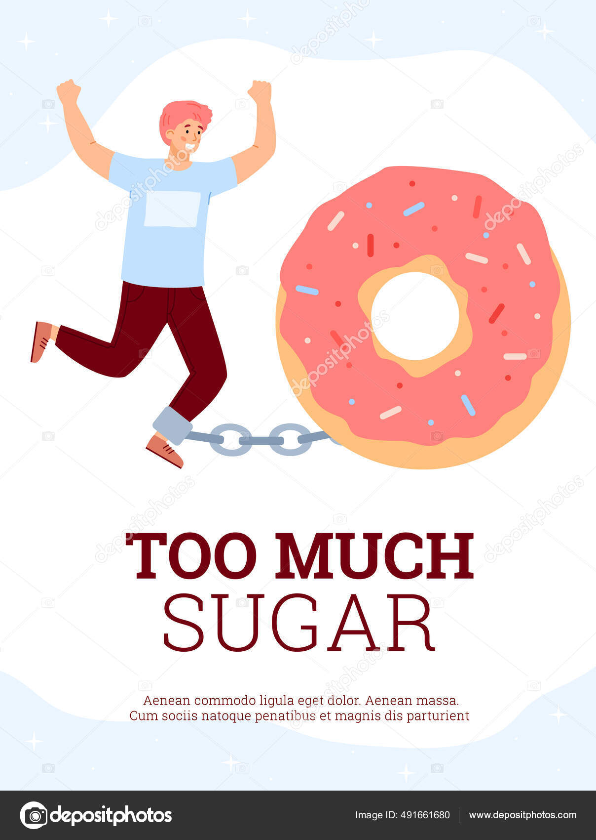 Man with eating disorder or addiction to sugar flat vector illustration ...