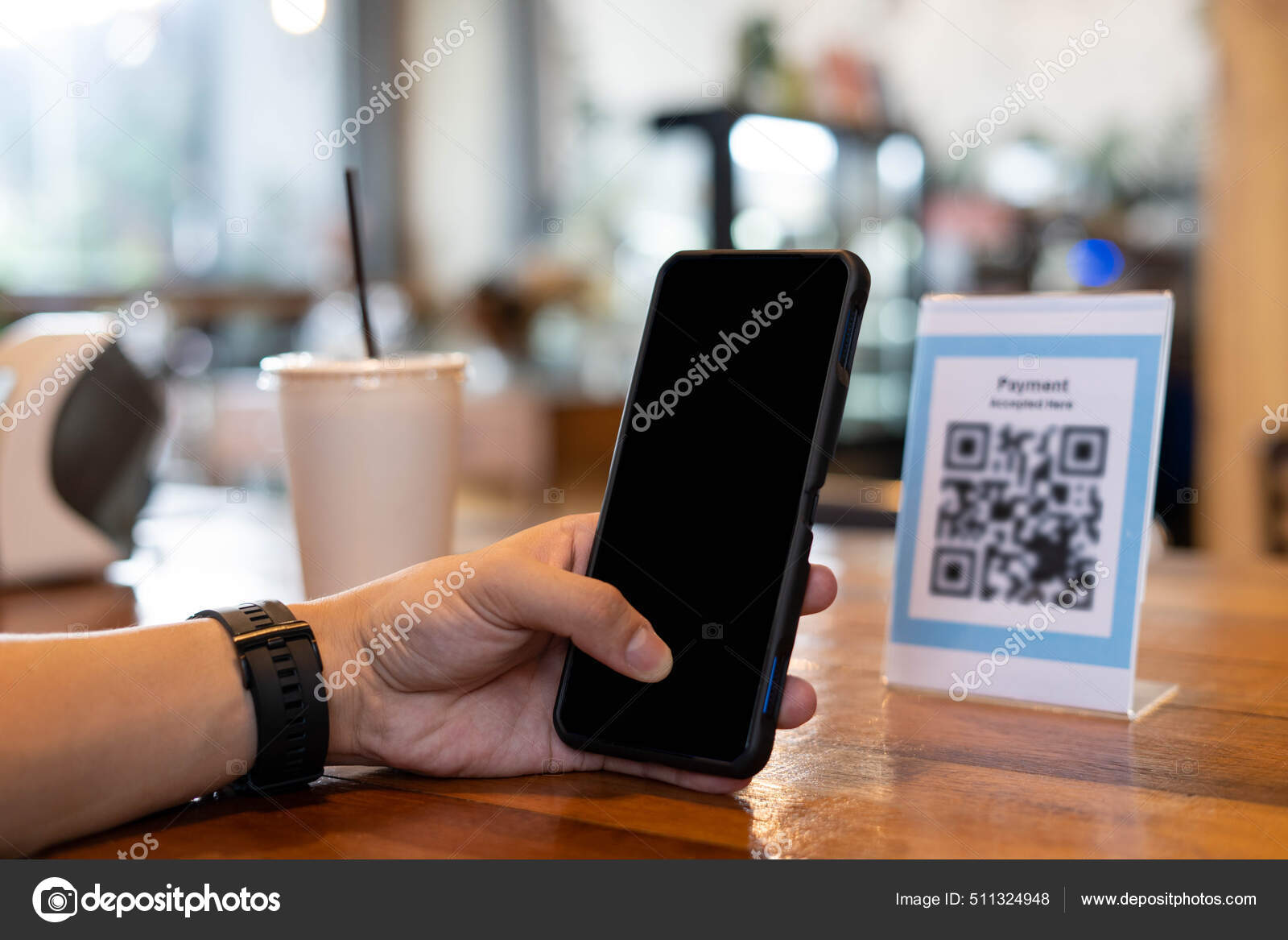 Men Use Phones Scan Code Select Menu Scan Receive Discount — Stock ...