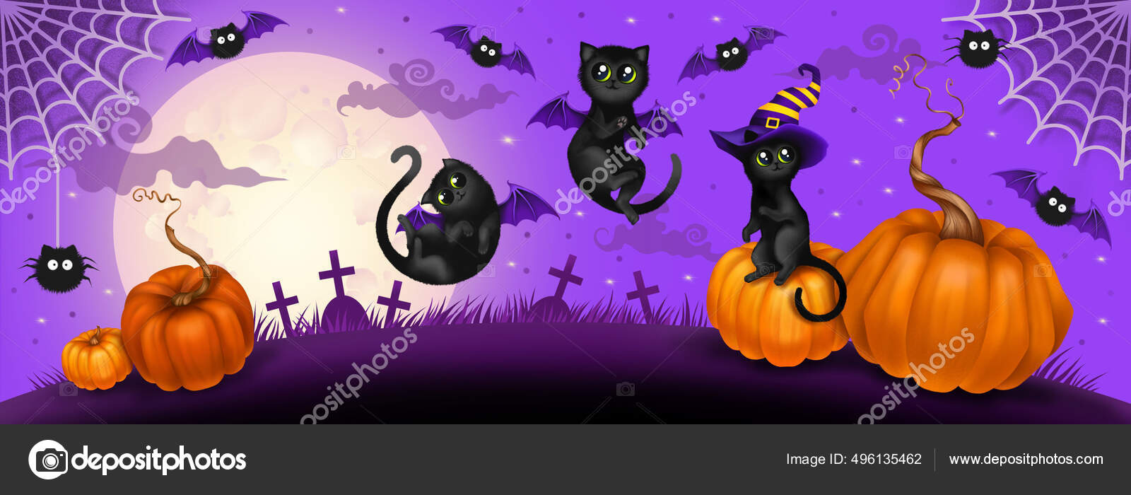 Halloween banner black cats — Stock Photo © artelka_lucky #496135462
