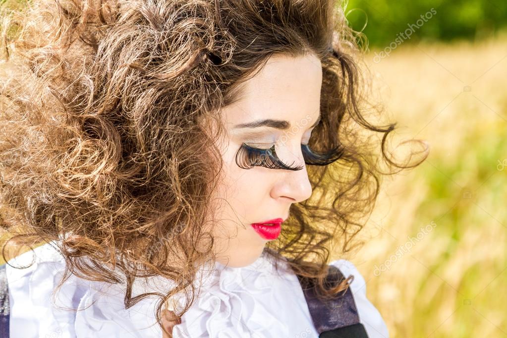 Beautiful girl with long eyelashes outdoors — Stock Photo ...