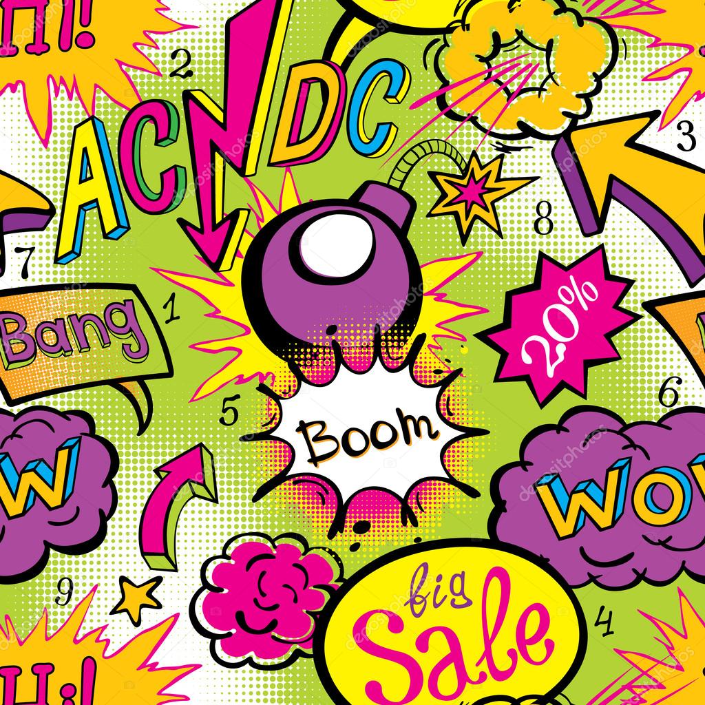 Comic book explosion pattern, vector illustration seamless Stock ...