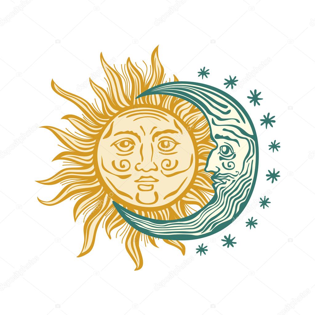 Sun, month stars Vector vintage style folklore retro Stock Vector Image ...