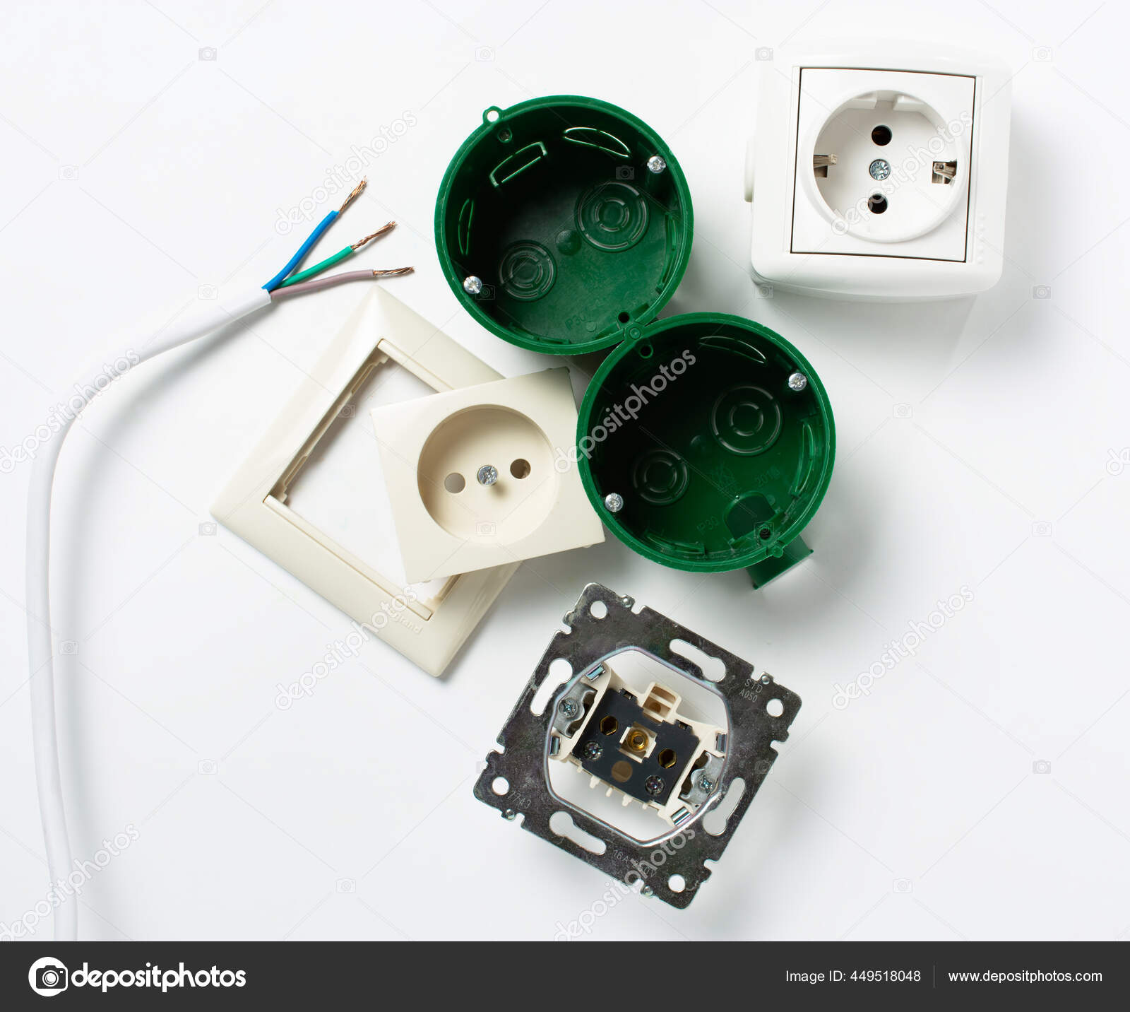 White Table Disassembled Electrical Outlet Ready Install Stripped Wires ...