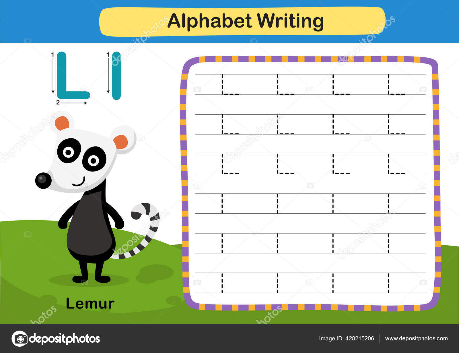 Alphabet Letter Exercise Lemur Cartoon Vocabulary Illustration Vector ...