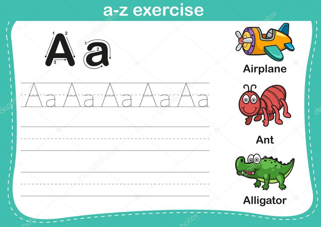 Alfabeto a-z ejercicio con ilustración de vocabulario de dibujos ...