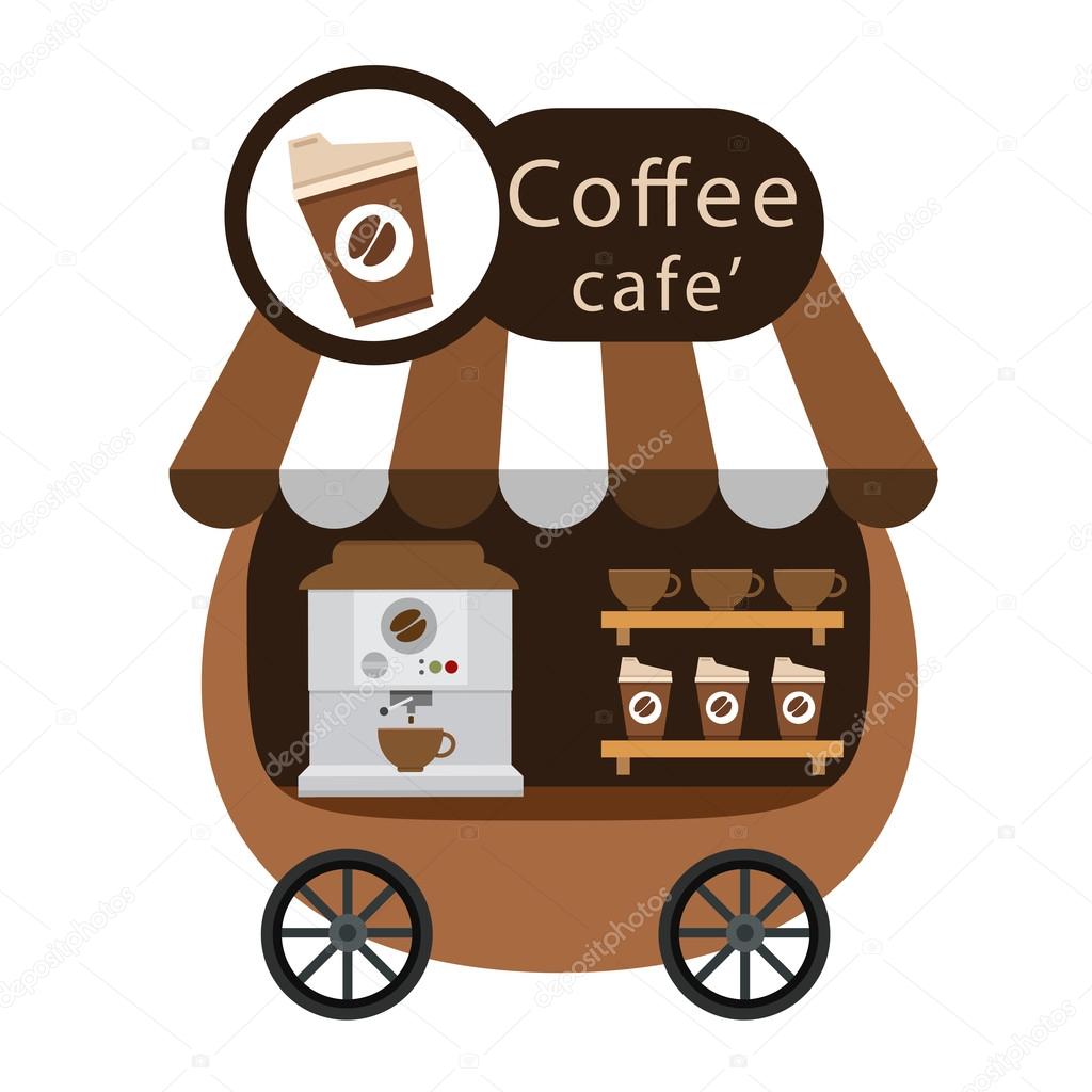 Cart stall and coffee vector — Stock Vector © jehsomwang #68434567