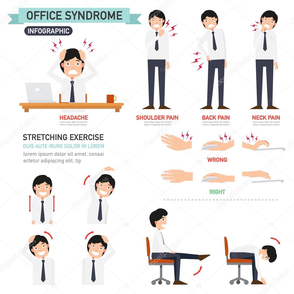 Office syndrome infographic — Stock Vector © jehsomwang #78579544