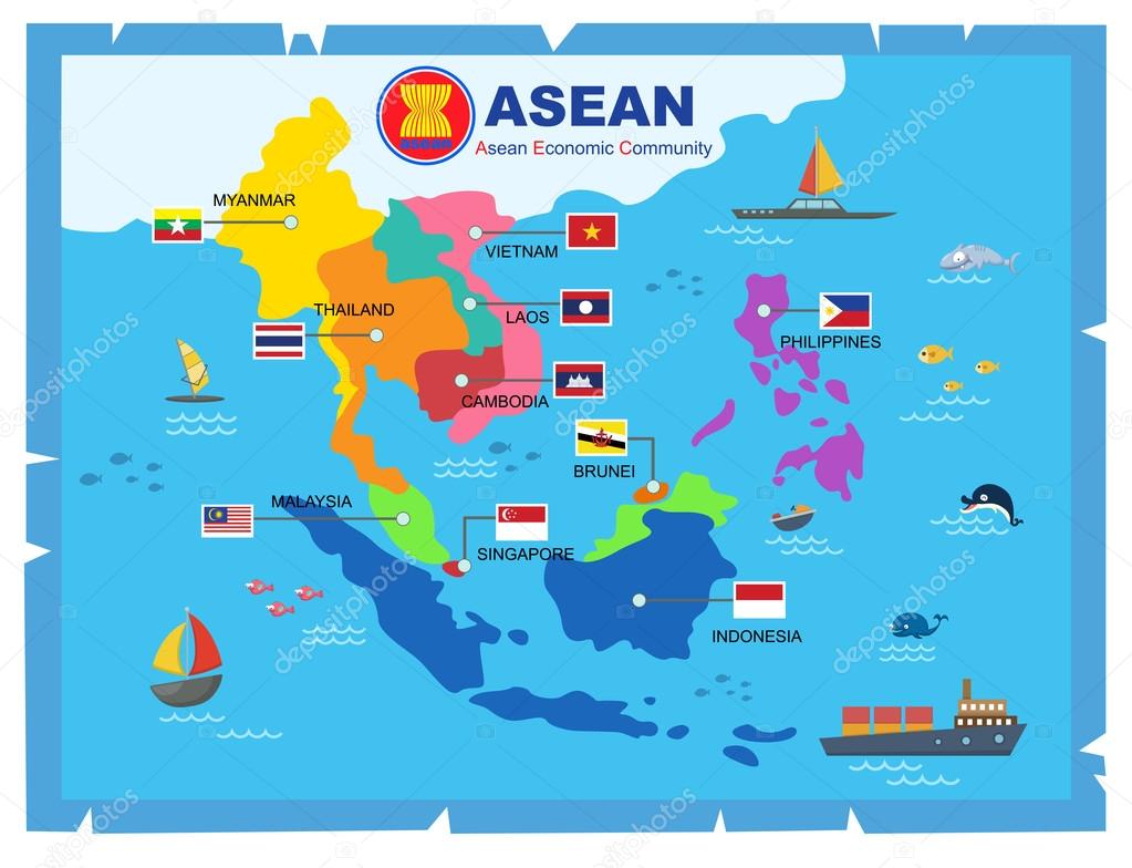 แผนที่โลกของเศรษฐกิจ AEC ภาพประกอบสต็อกโดย ©jehsomwang #89027630