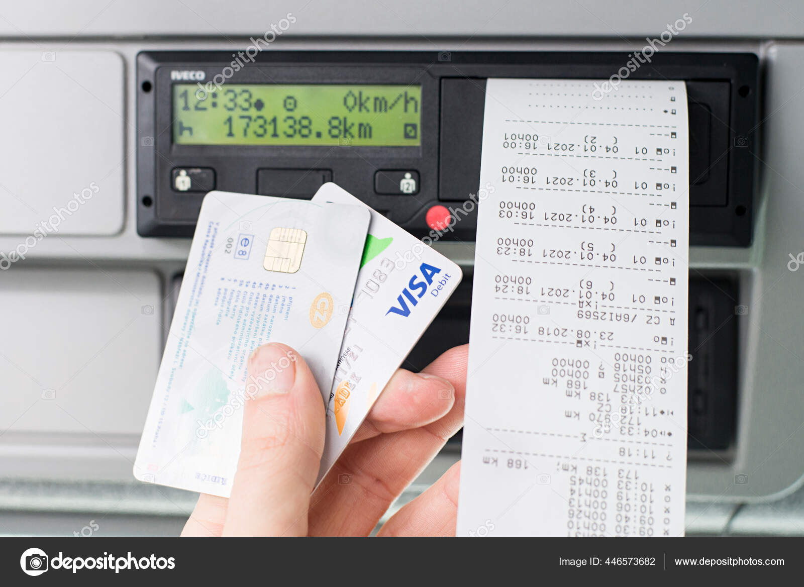 Hand Holding Driver Digital Card Bank Debit Card Digital Tachograph ...
