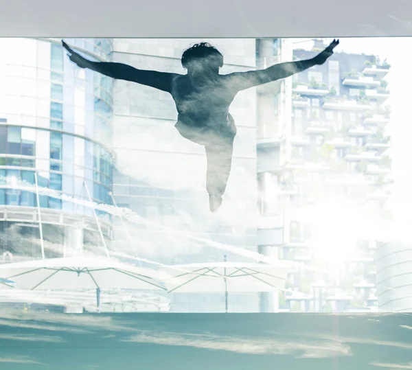 Double exposure of dancers silhouettes and autumnal landscape le ...