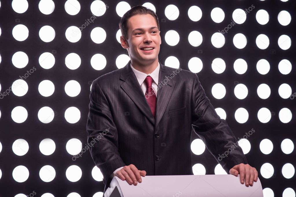 Attractive star TV presenter Stock Photo by ©yacobchuk1 55529671