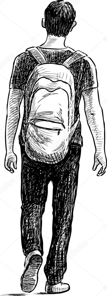 Guy Walking Away With Backpack