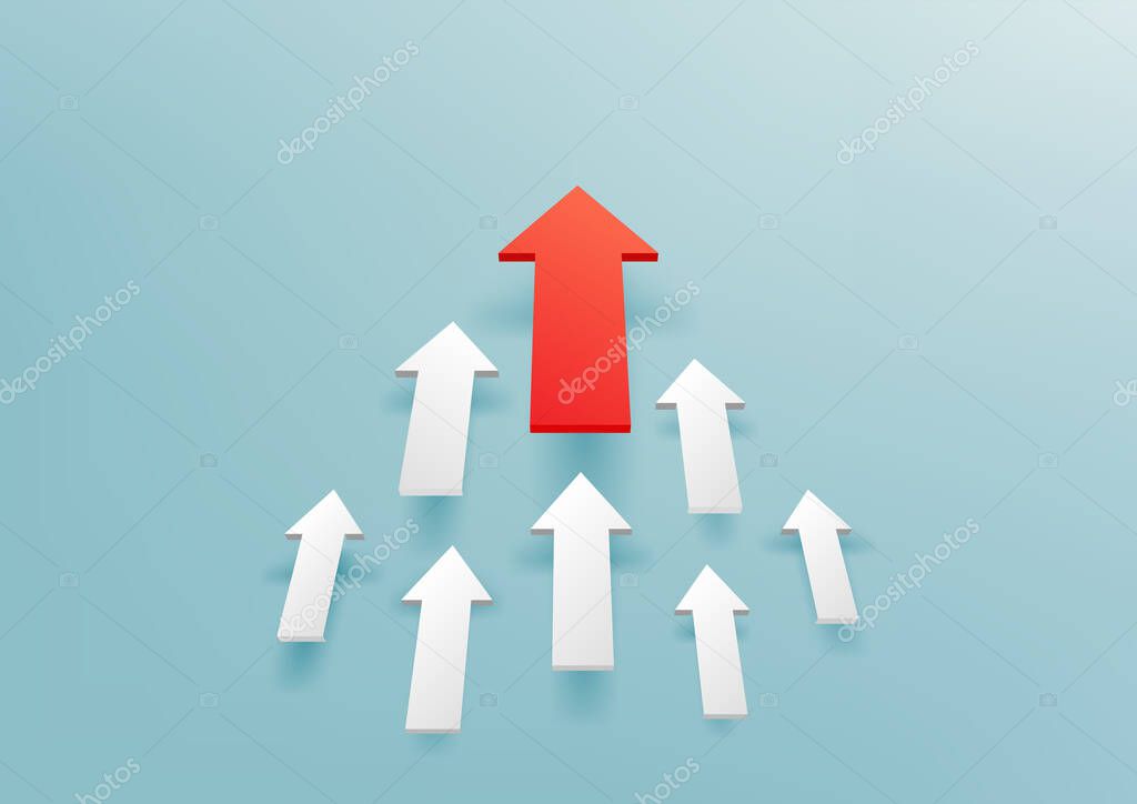 Grupo de flechas blancas en 3D dirigidas hacia arriba, el camino de ...