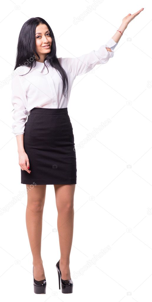Nice Young Business-Lady Presenting Something Cutout Stock Photo by ...
