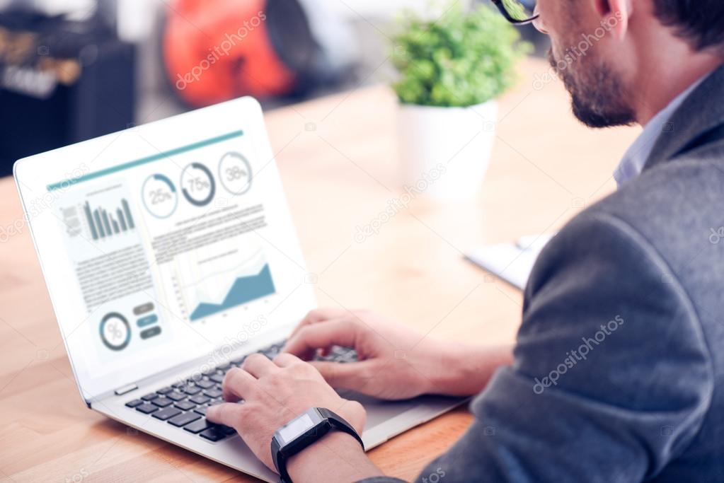Back view of man working on laptop — Stock Photo © Dmyrto_Z #114153522
