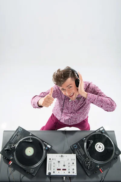 Top view portrait of dj mixing and spinning turntable Stock Photo by ...