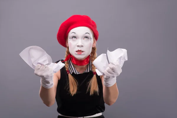 Female mime angry crumpling a paper Stock Photo by ©Dmyrto_Z 53023487