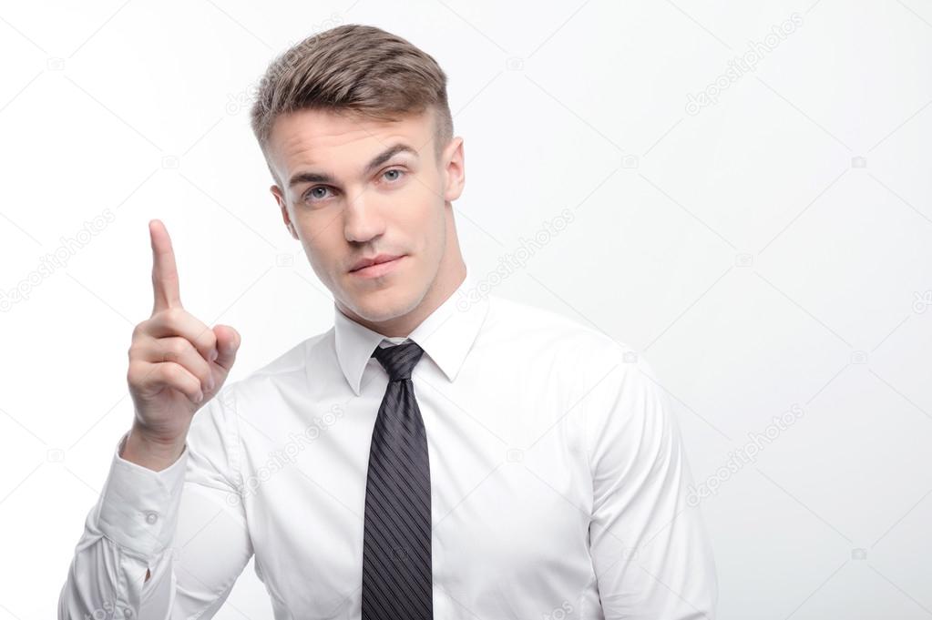 Businessman pointing with his index finger — Stock Photo © Dmyrto_Z ...