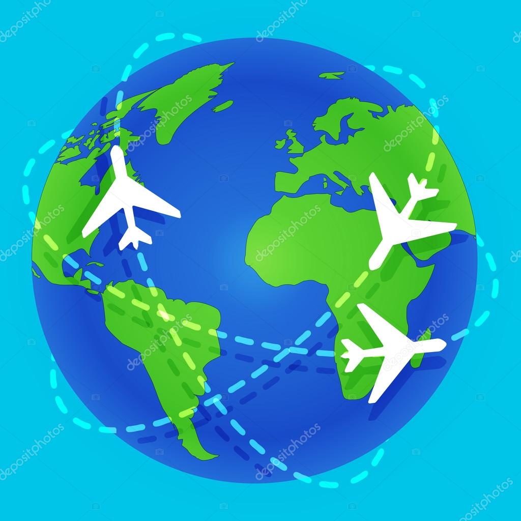 Avion volant autour de la planète terre — Image vectorielle #107850680