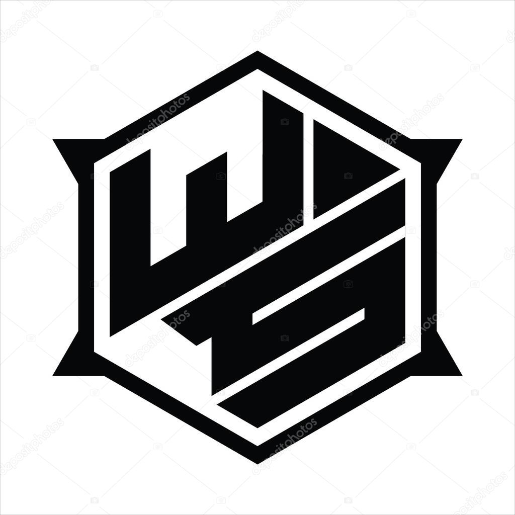 WS Logo monograma con hexágono y plantilla de diseño de forma afilada 2022