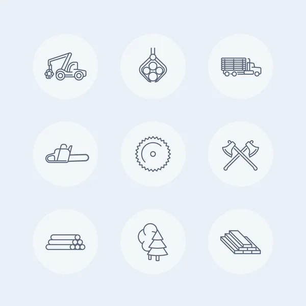 Logging, forestry, timber, tree harvester, logging truck thin line ...