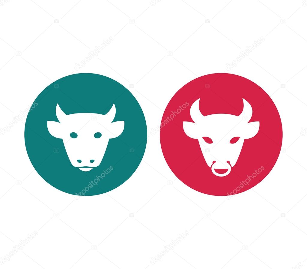 Cow and bull heads, cattle icon, cattle farm pictogram, cattle ranch ...