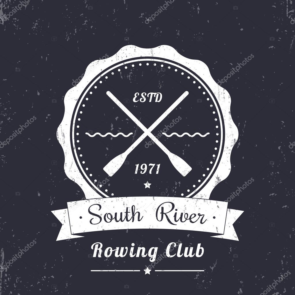 Rowing club vintage logo, badge, rowing club sign, white on dark ...