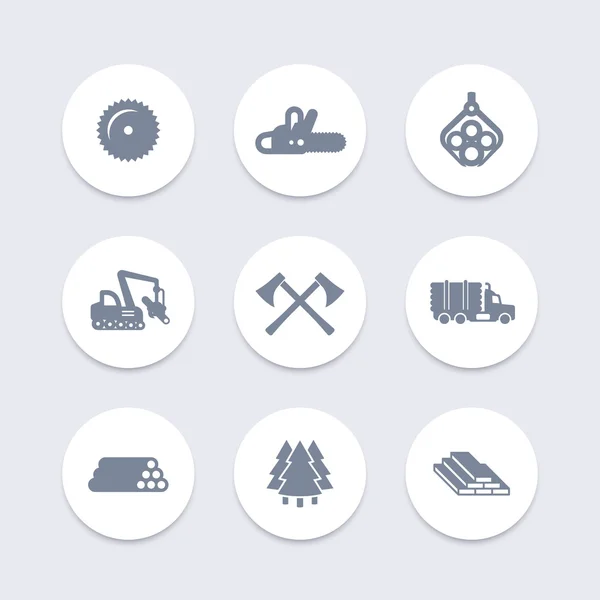 Logging icons, tree harvester, tracked feller buncher, wood, lumber ...
